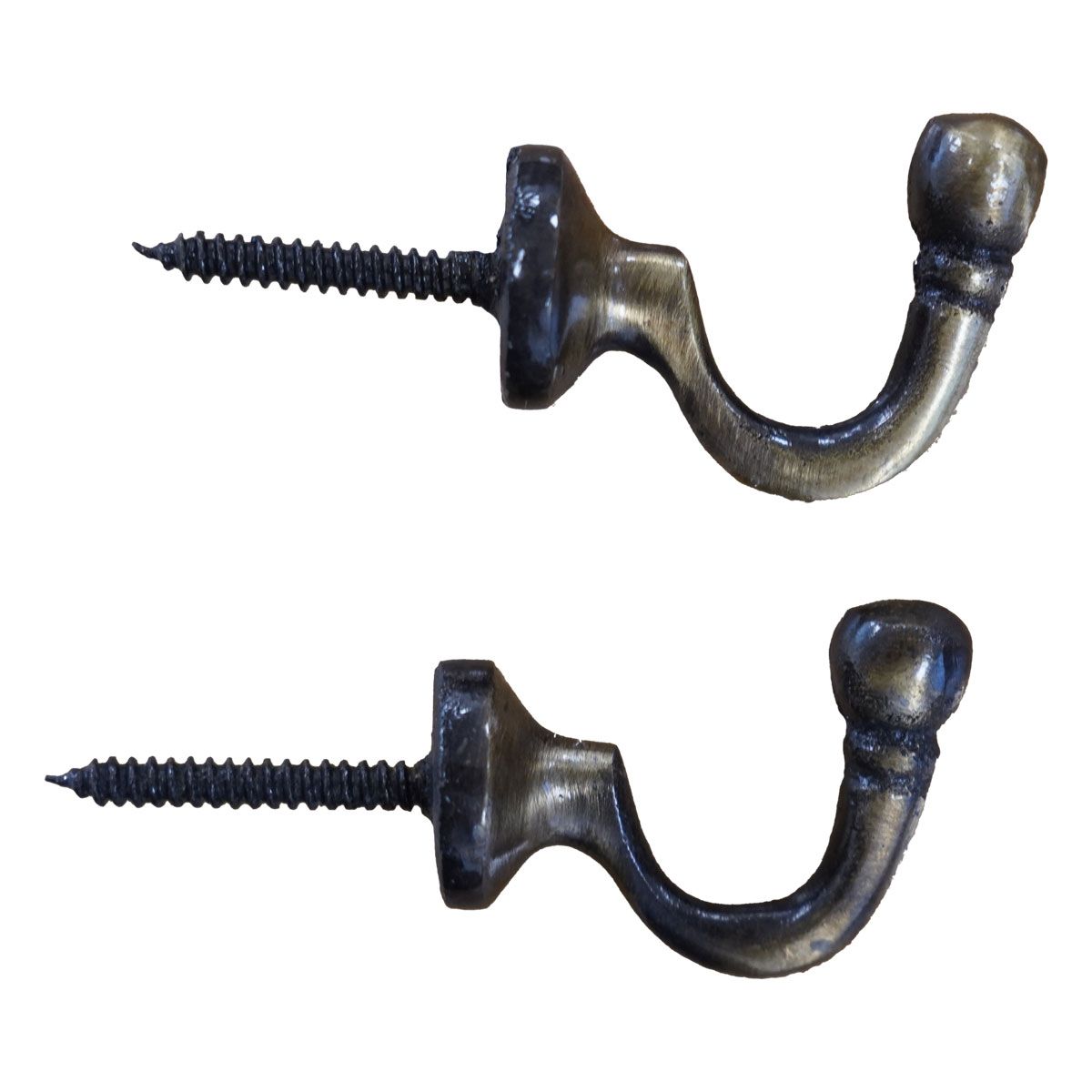 Antique Brass Ball Hook Pair