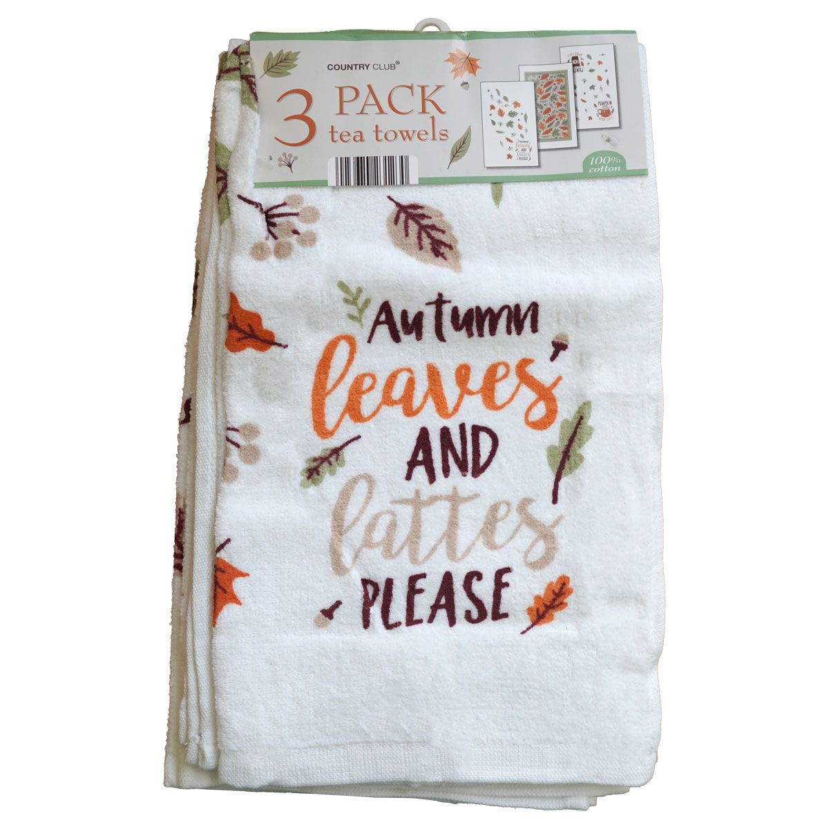 Velour Autumn Tea Towels 3pk