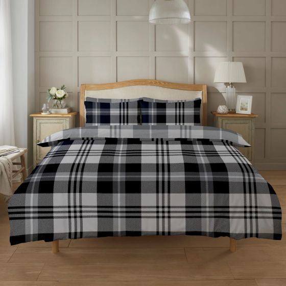 Glasgow Check Grey Cotton Mix Duvet Cover Set