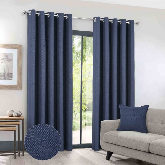 Serene Navy Blackout Ready Made Eyelet Curtains